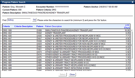 Finding a Pattern with the Progress Pattern Search Window
